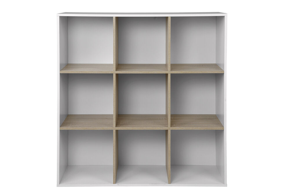 WHITE/NATURAL HUFF 9 Cube Bookshelf