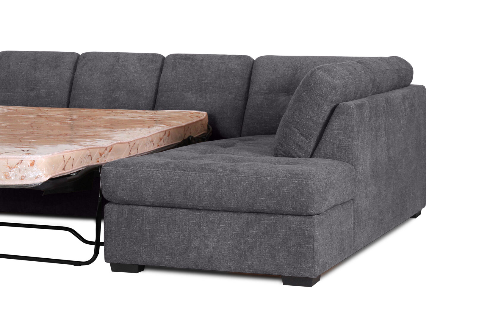 DARK GREY DIAMOND FABRIC Corner RHF Chaise with Sofa Bed