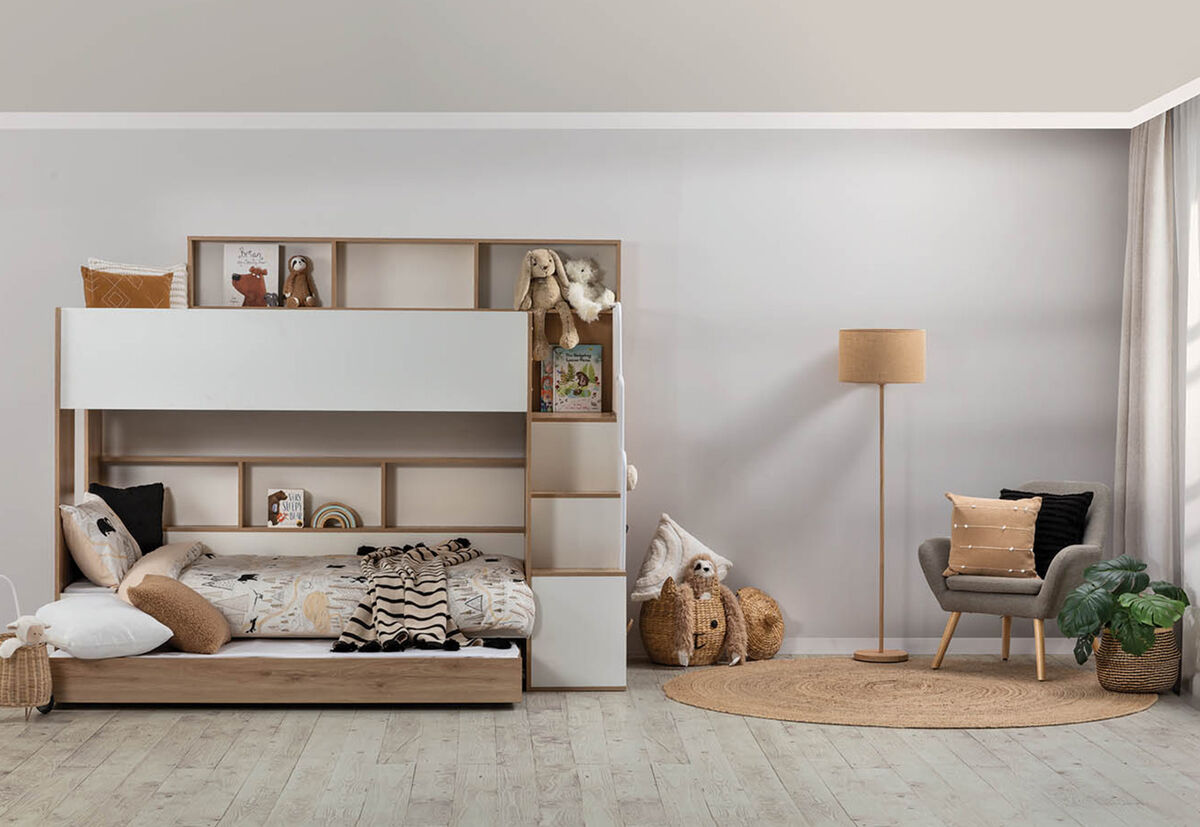 WHITE/NATURAL RYU Double Bunk Bed