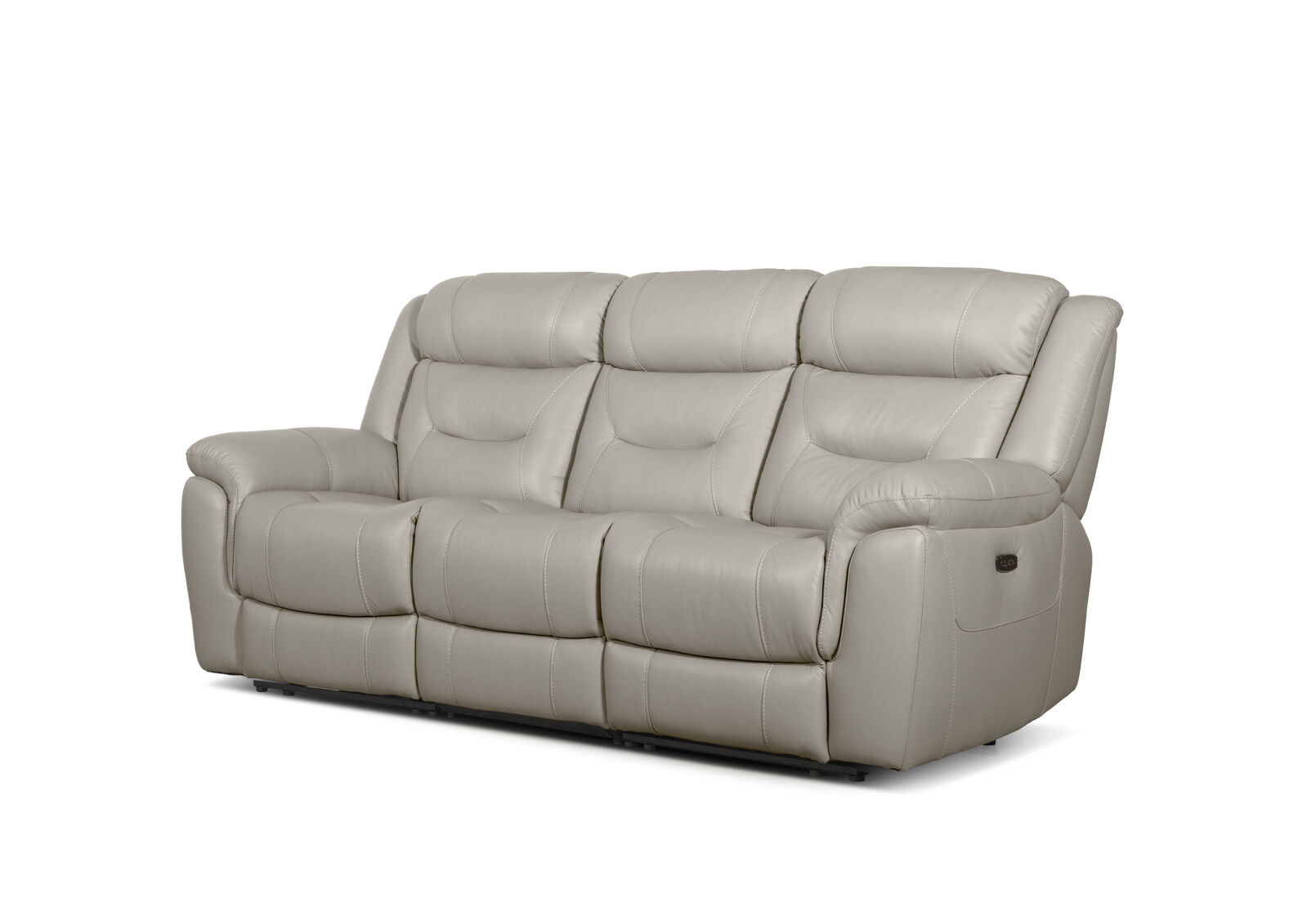 LIGHT GREY BRAYLON LEATHER 3 Seater Electric Recliner and Drop Down Table
