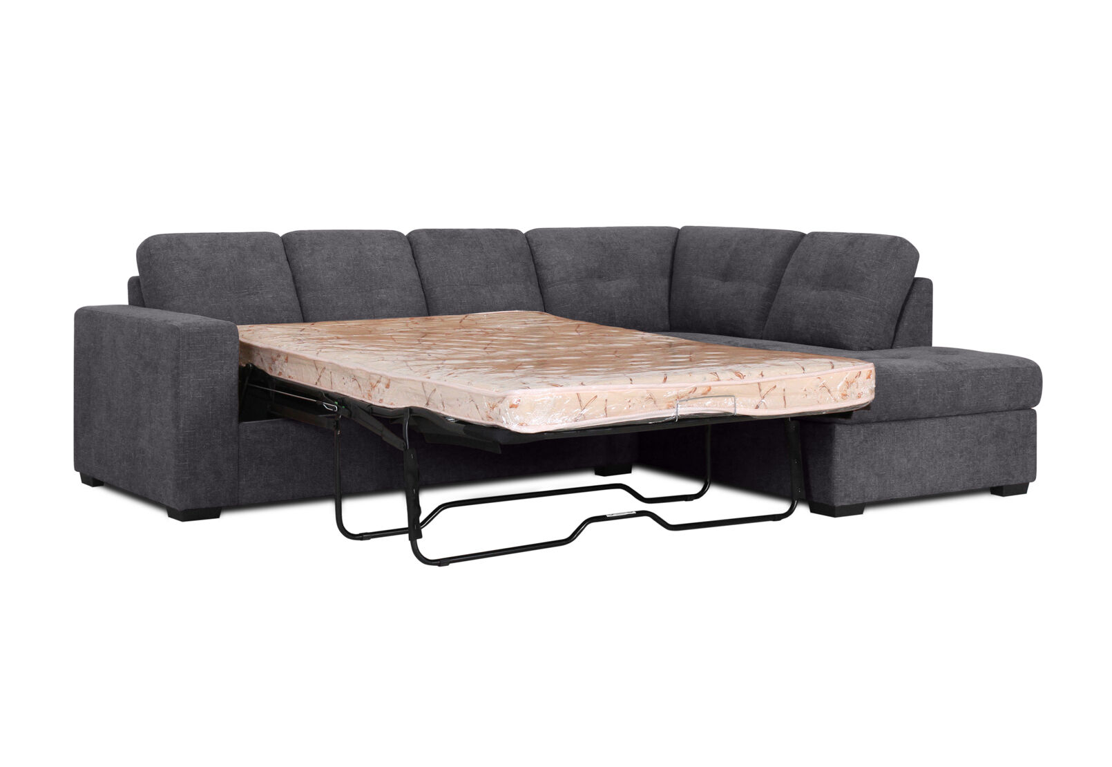 DARK GREY DIAMOND FABRIC Corner RHF Chaise with Sofa Bed