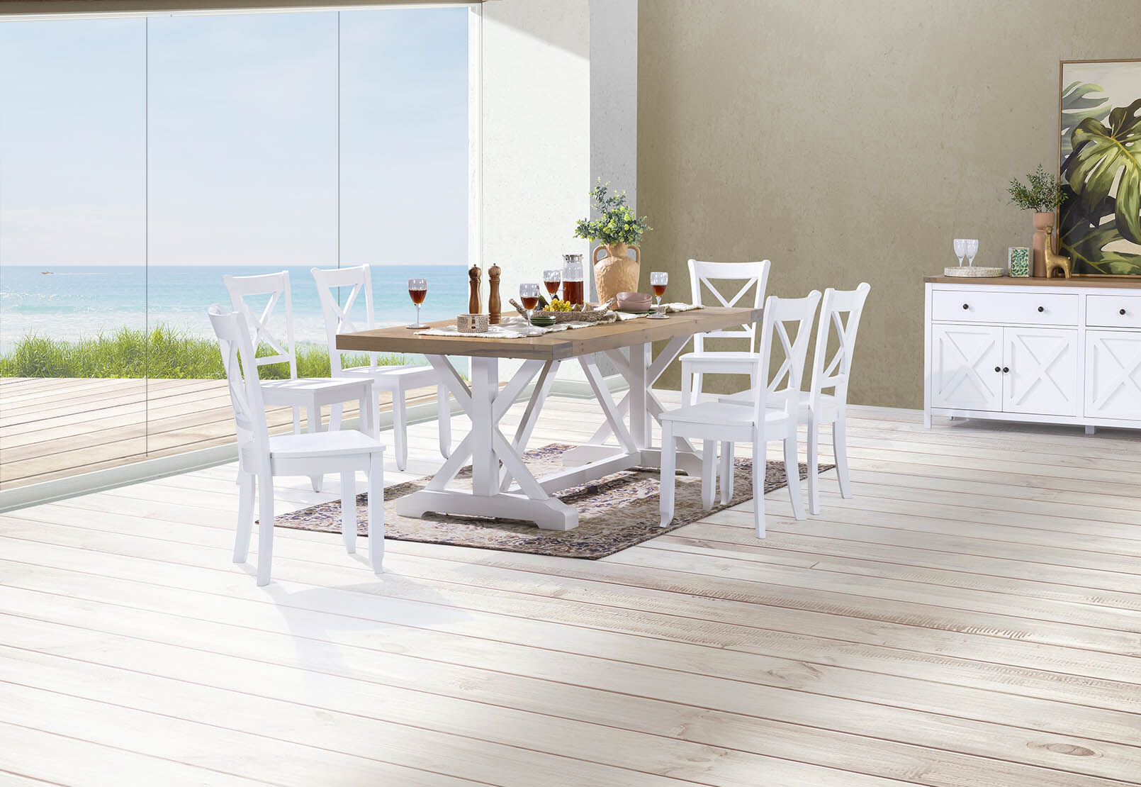 Normandy 7 Piece Dining Suite - Clouds Chairs - Amart