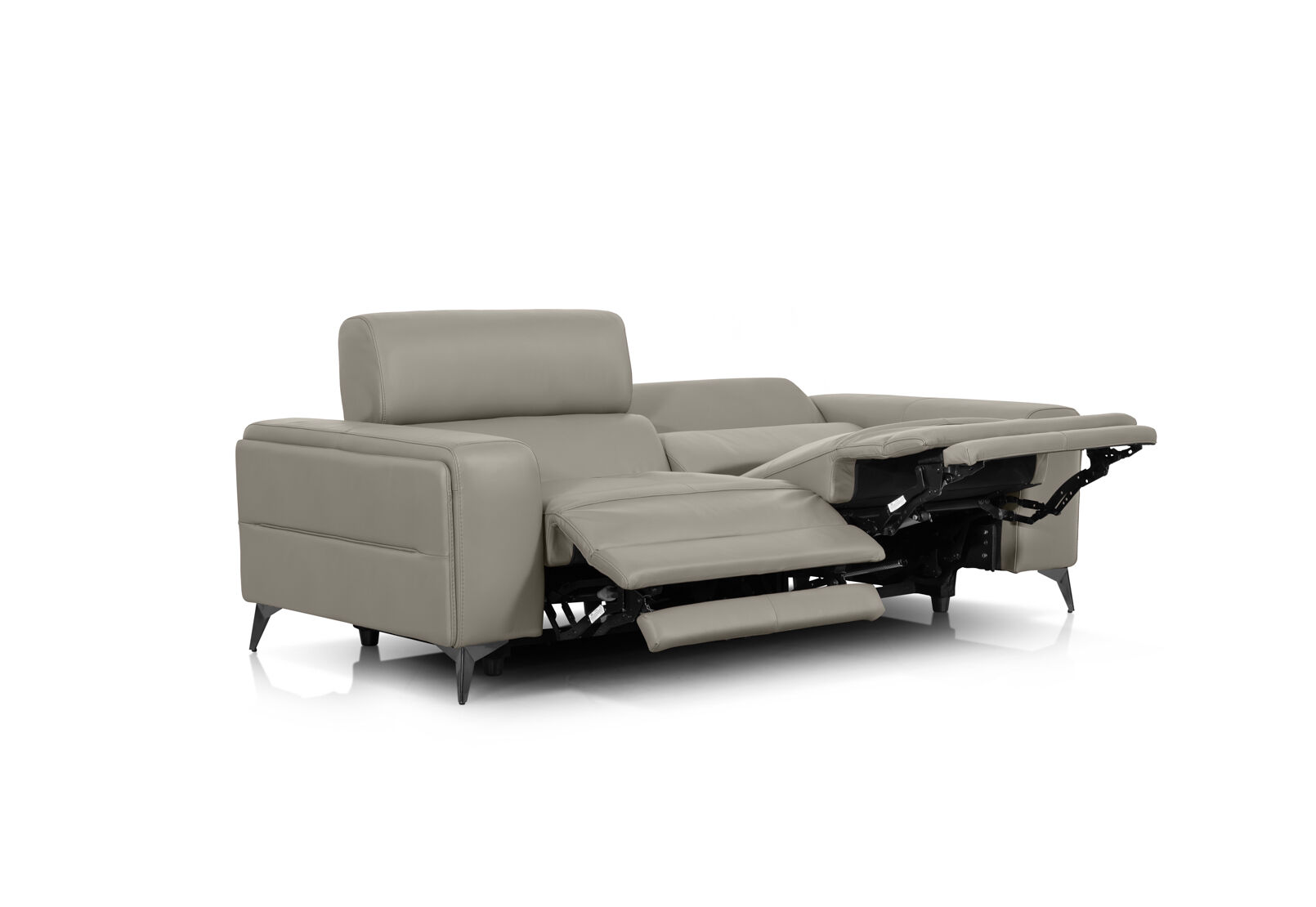 LIGHT GREY SINATRA LEATHER 3 Seater with 2 Inbuilt Electric Recliners