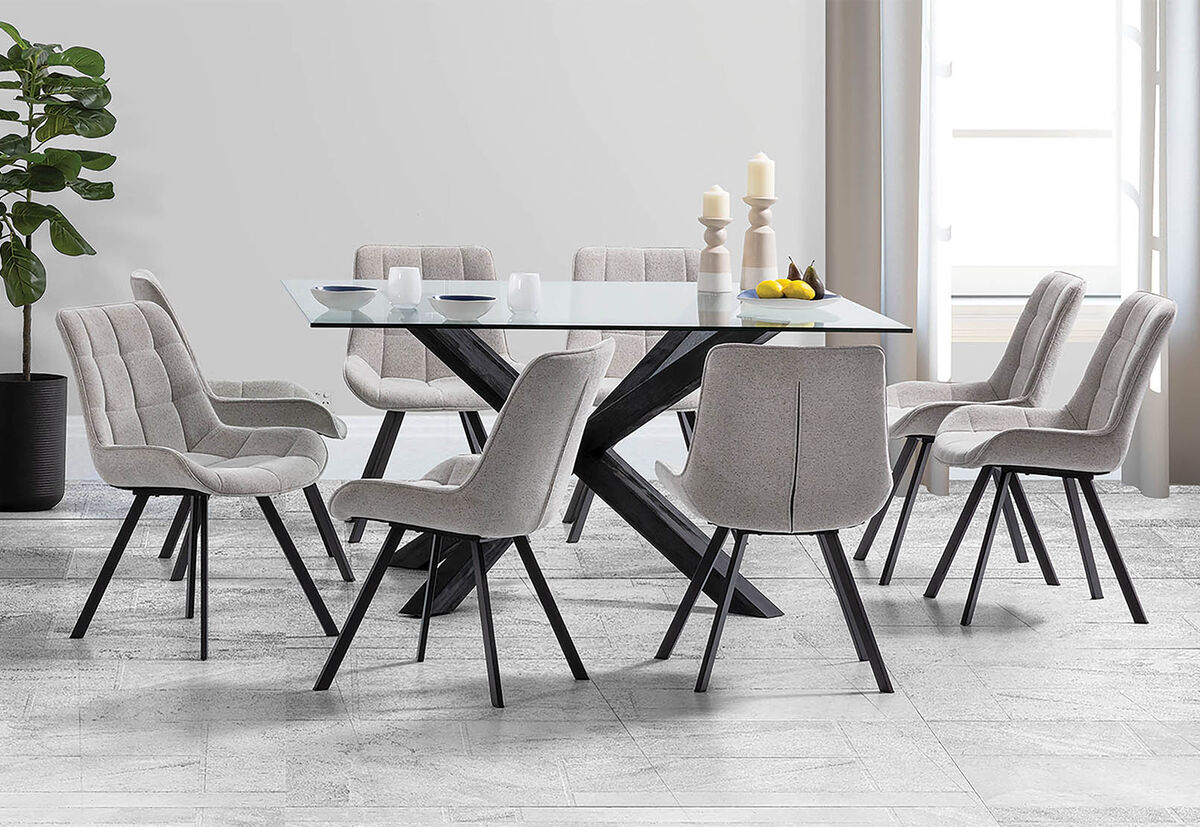 BLACK PROMENADE Square Glass Top Dining Table