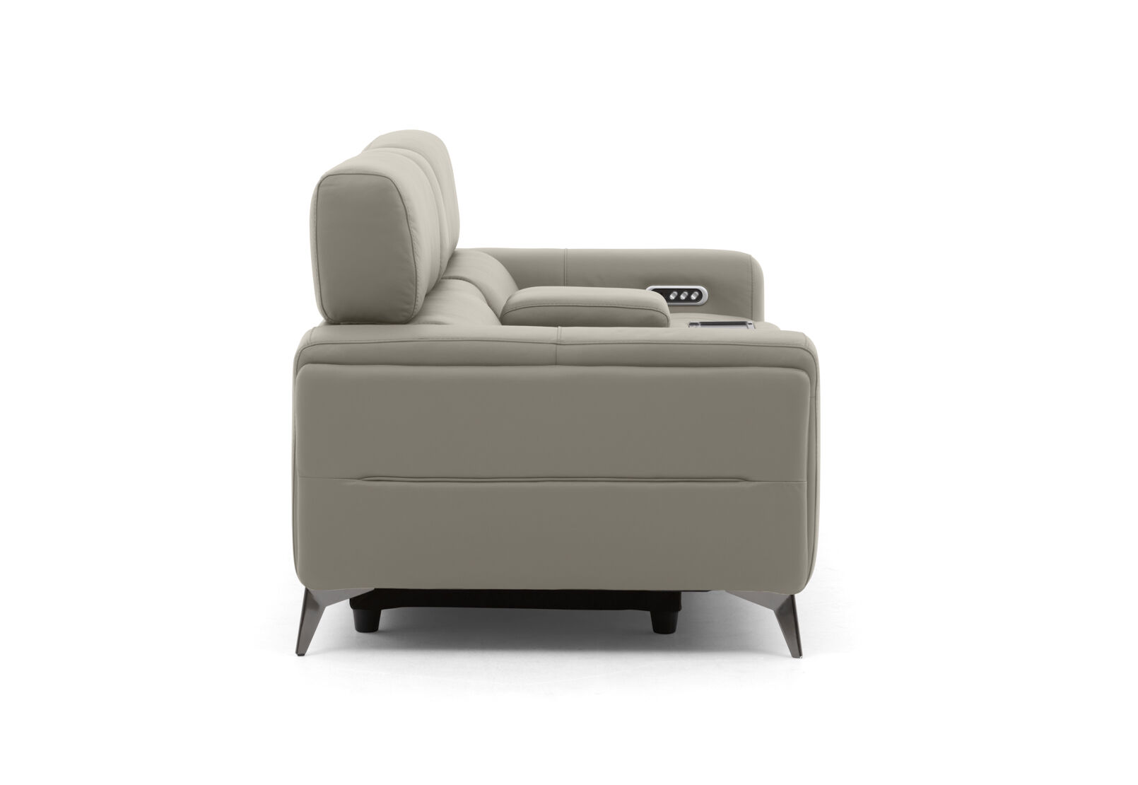 LIGHT GREY SINATRA LEATHER Media 3 Seater with 2 Inbuilt Electric Recliners