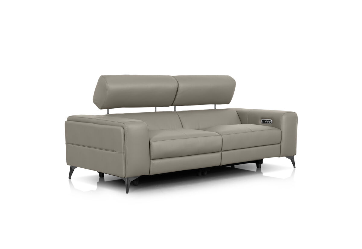 LIGHT GREY SINATRA LEATHER 3 Seater with 2 Inbuilt Electric Recliners