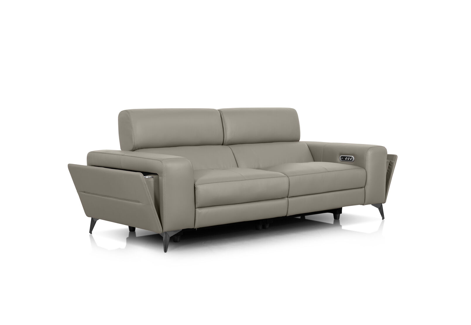 LIGHT GREY SINATRA LEATHER 3 Seater with 2 Inbuilt Electric Recliners