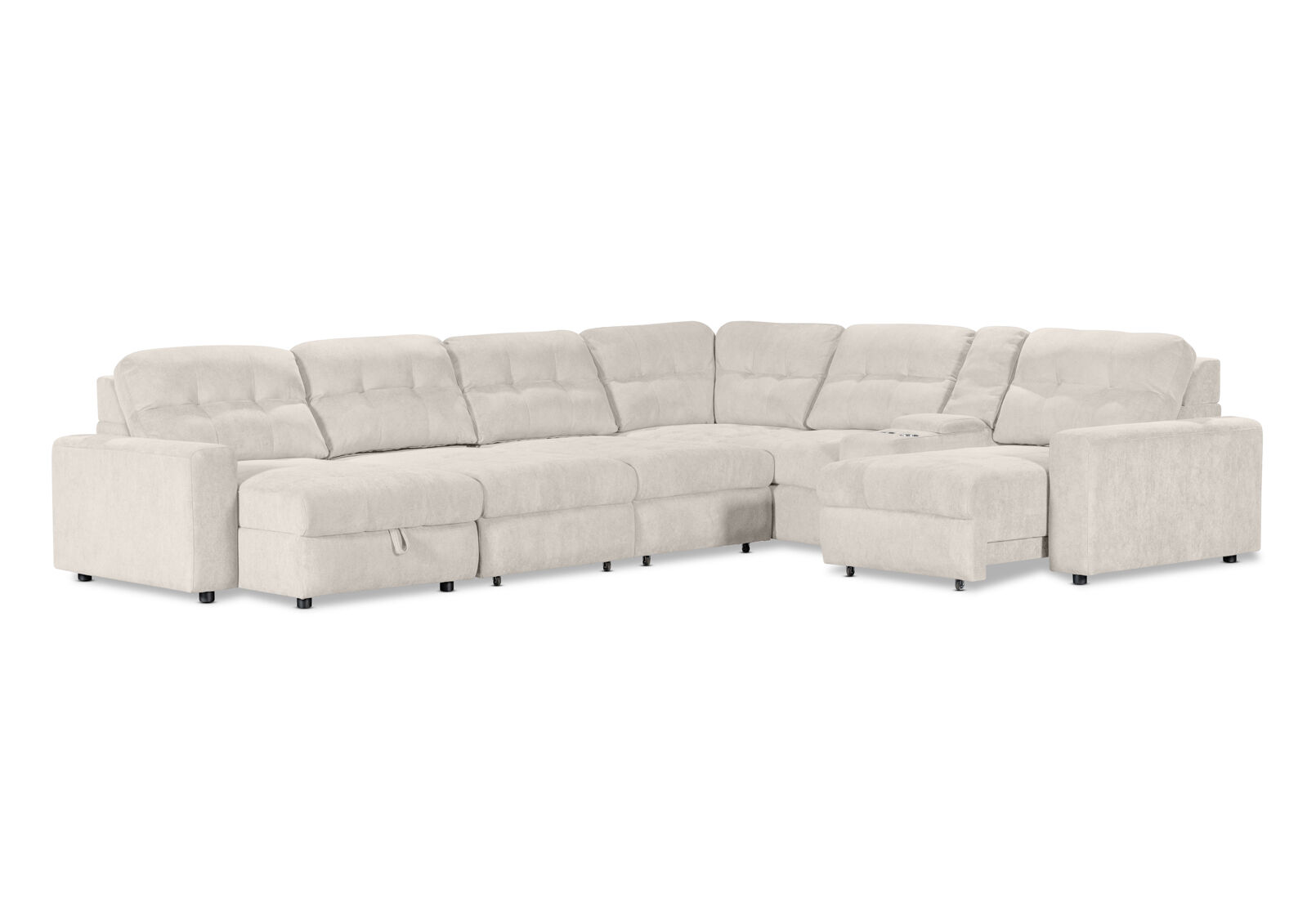 BEIGE BEVERLY FABRIC 6 Seater Corner Lounge with 3 Electric Slide-out ...
