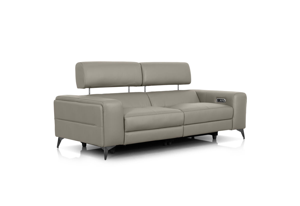 LIGHT GREY SINATRA LEATHER 3 Seater with 2 Inbuilt Electric Recliners