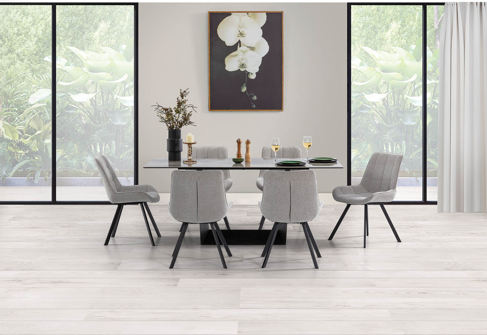 GREY MILAS 7 Piece Dining Suite with Arabella Dining Chairs