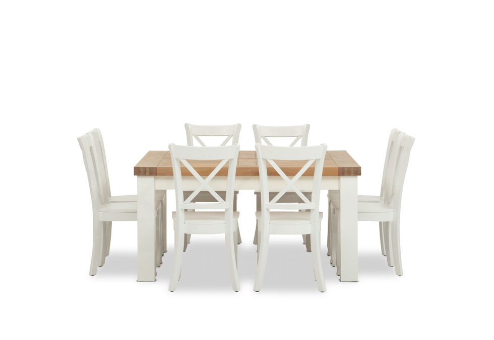 WHITE/OAK NORMANDY 9 Piece Dining Suite with Clouds Dining Chairs.
