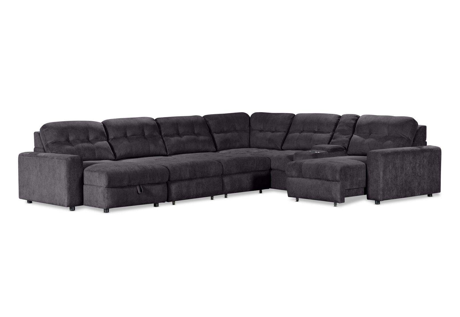 DARK GREY BEVERLY FABRIC 6 Seater Corner Lounge with 3 Electric Slide ...