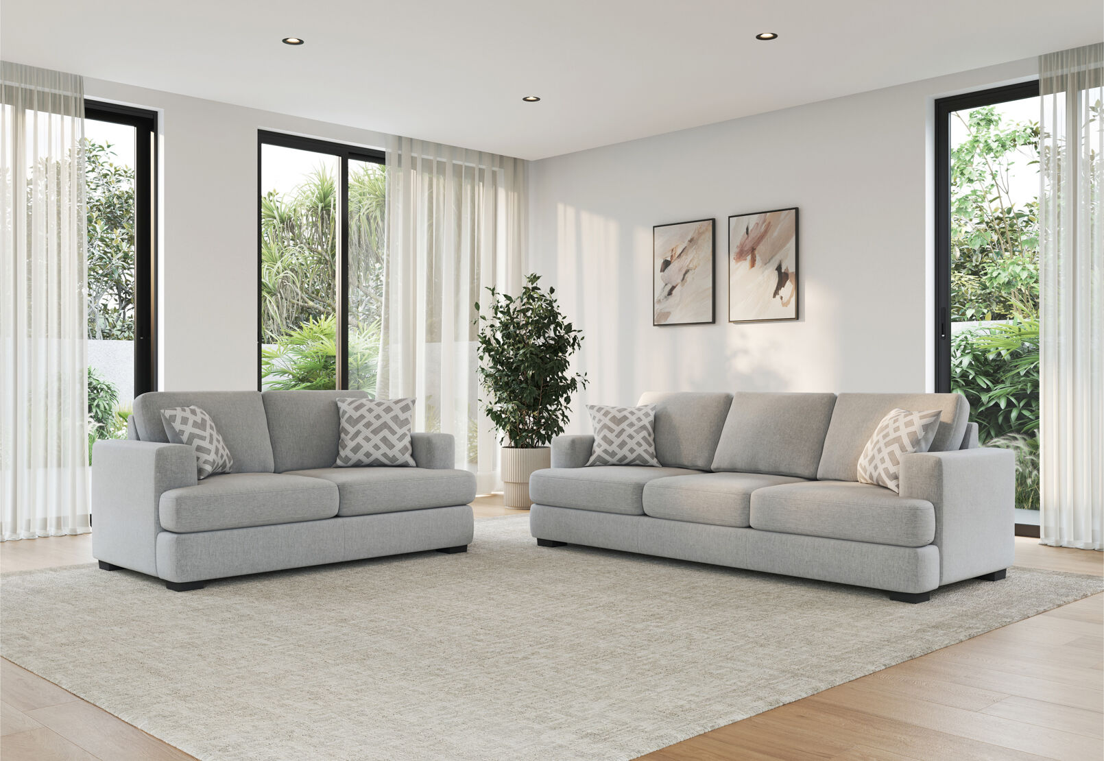 LIGHT GREY CALEY FABRIC 3 Seater Sofa