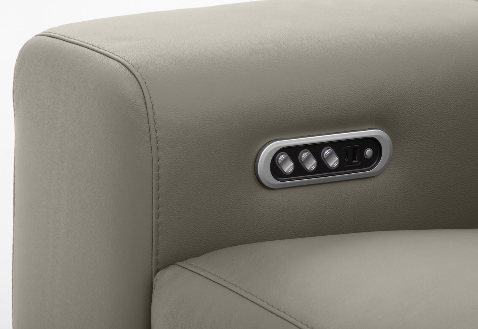 LIGHT GREY SINATRA LEATHER 3 Seater with 2 Inbuilt Electric Recliners