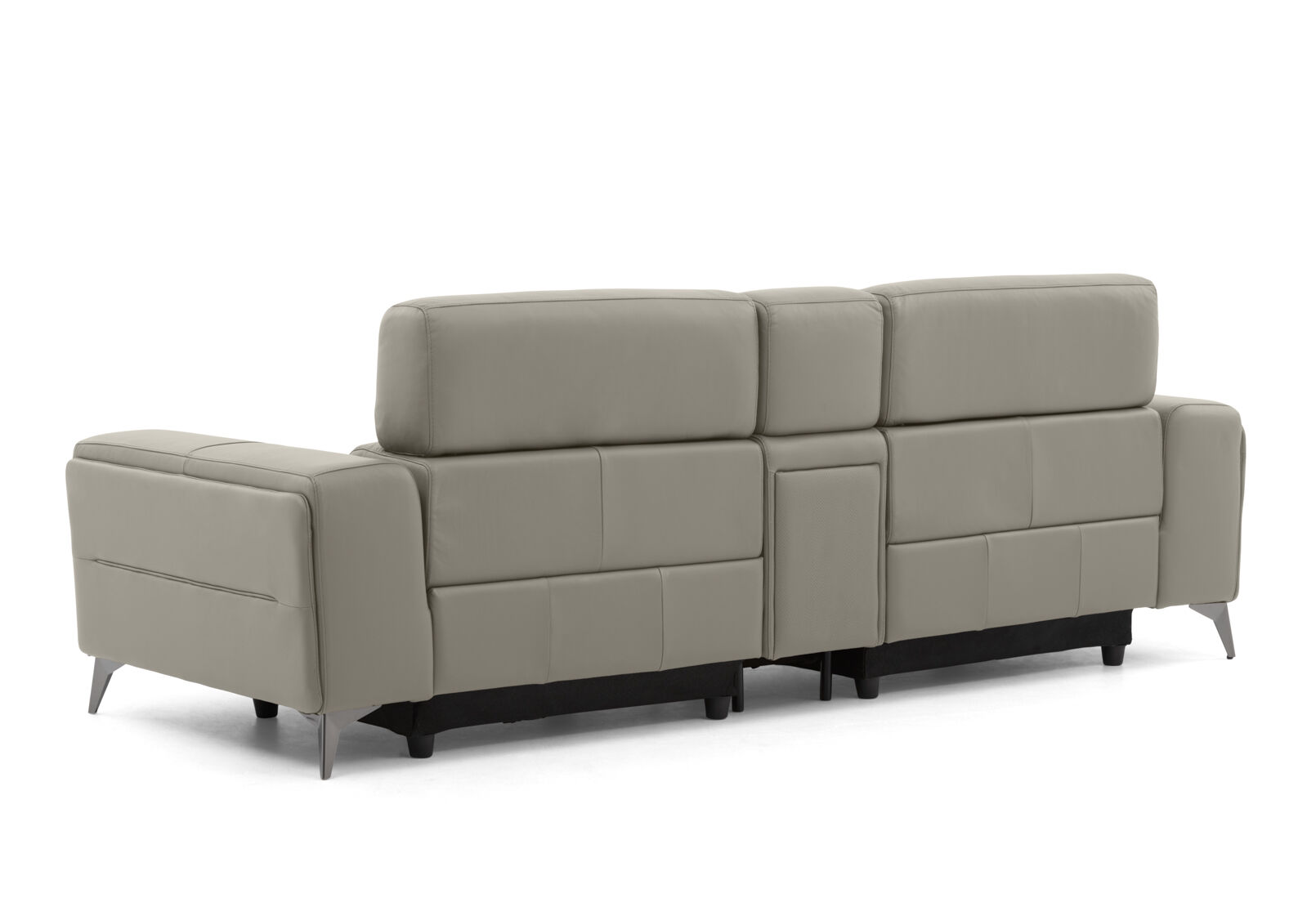LIGHT GREY SINATRA LEATHER Media 3 Seater with 2 Inbuilt Electric Recliners