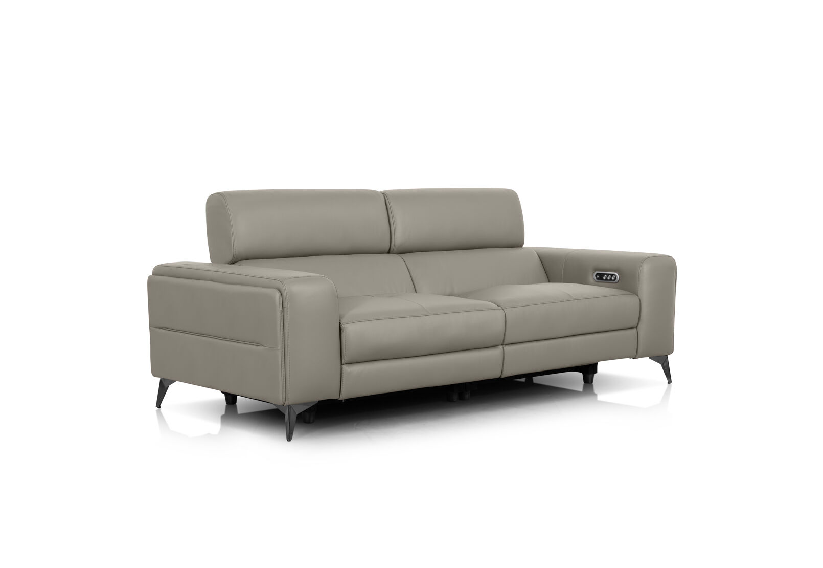LIGHT GREY SINATRA LEATHER 3 Seater with 2 Inbuilt Electric Recliners
