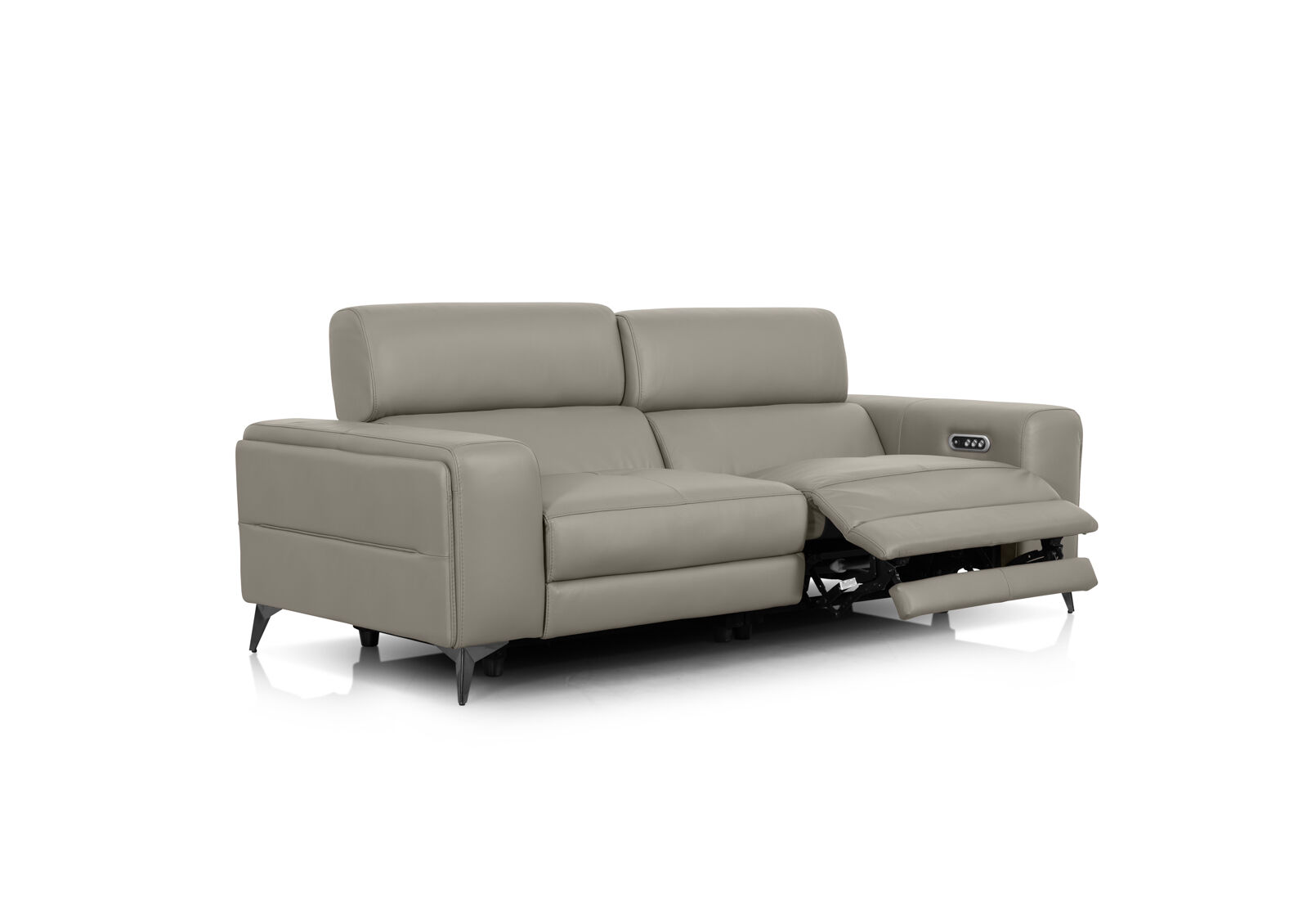LIGHT GREY SINATRA LEATHER 3 Seater with 2 Inbuilt Electric Recliners