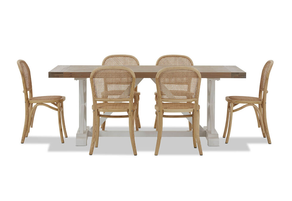 NATURAL NORMANDY 7 Piece Dining Suite with Toulouse Dining Chairs.