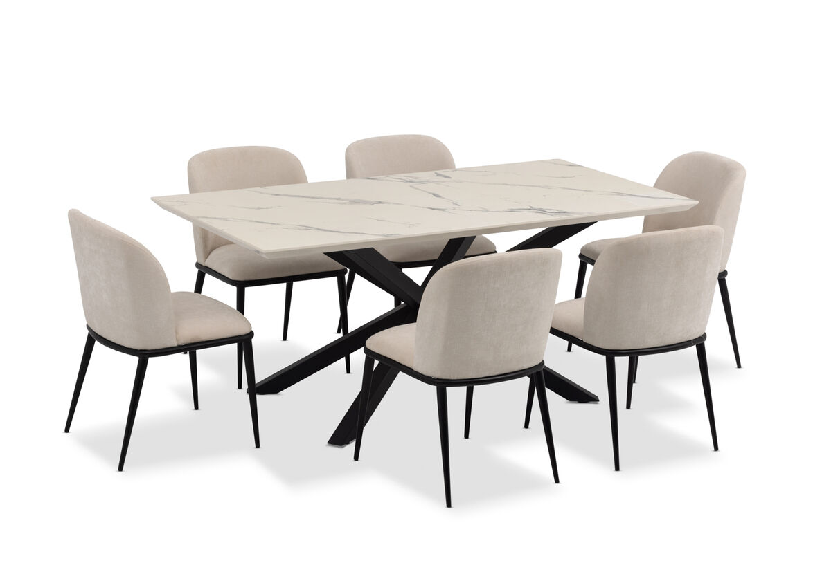 CREAM/WHITE ARABELLA 7 Piece Dining Suite with Cedric Dining Chairs