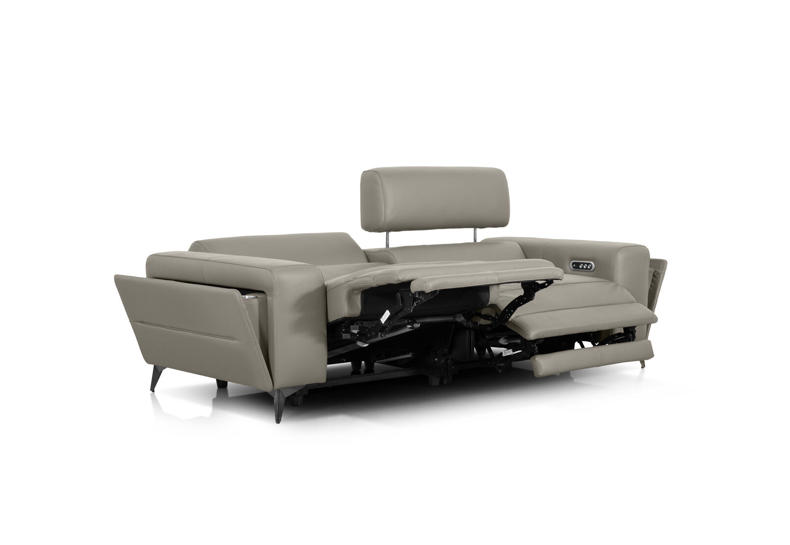 LIGHT GREY SINATRA LEATHER 3 Seater with 2 Inbuilt Electric Recliners
