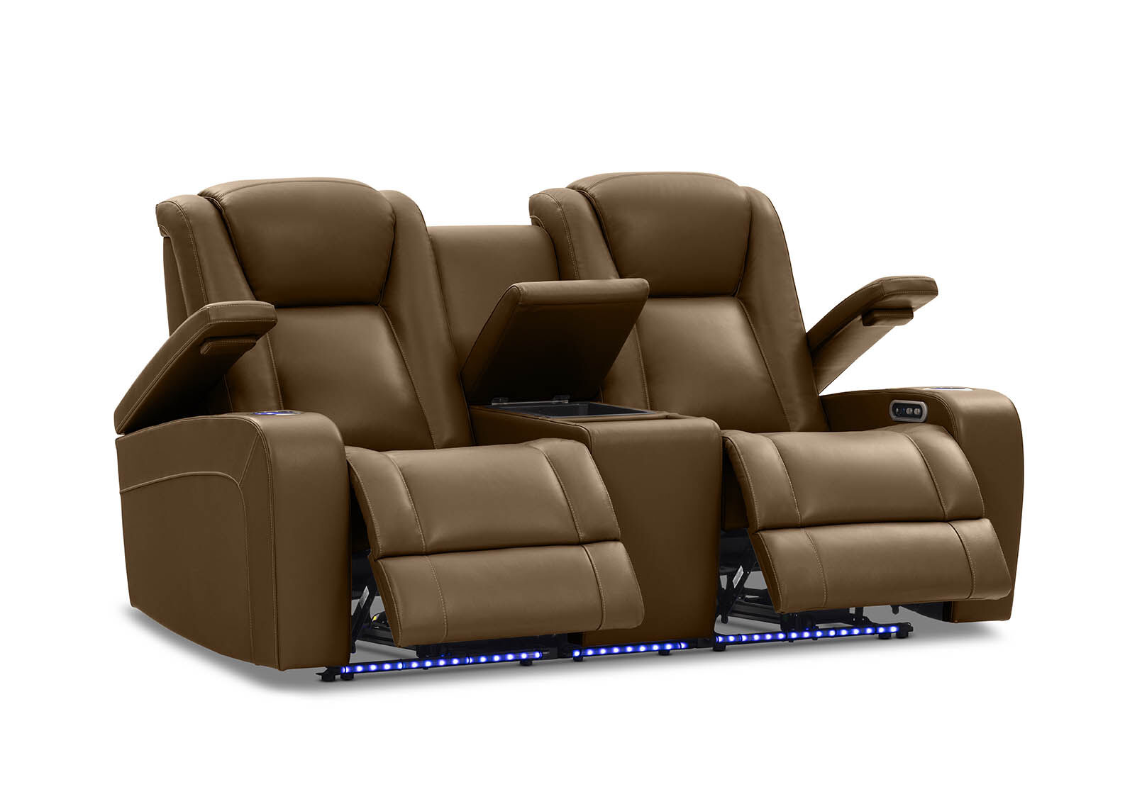 TAN SENTINAL MK2 LEATHER 2 Seater with 2 Electric Recliners and Console