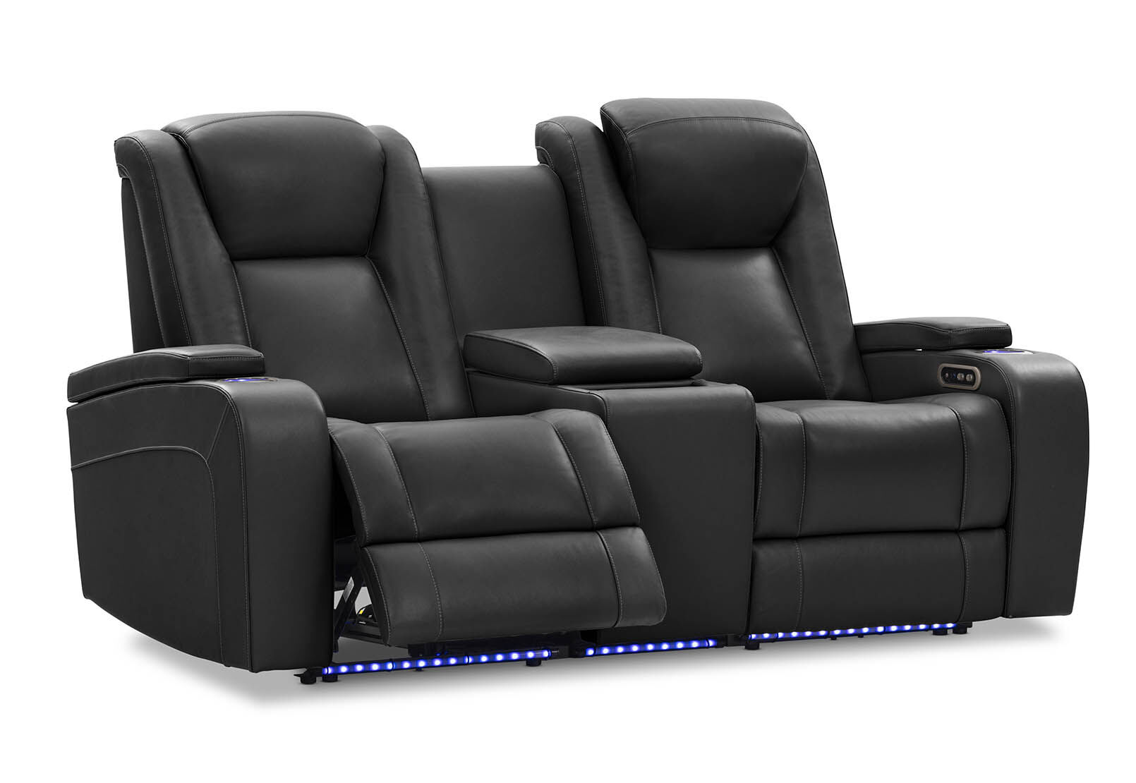 BLACK SENTINAL MK2 LEATHER 2 Seater with 2 Electric Recliners and Console