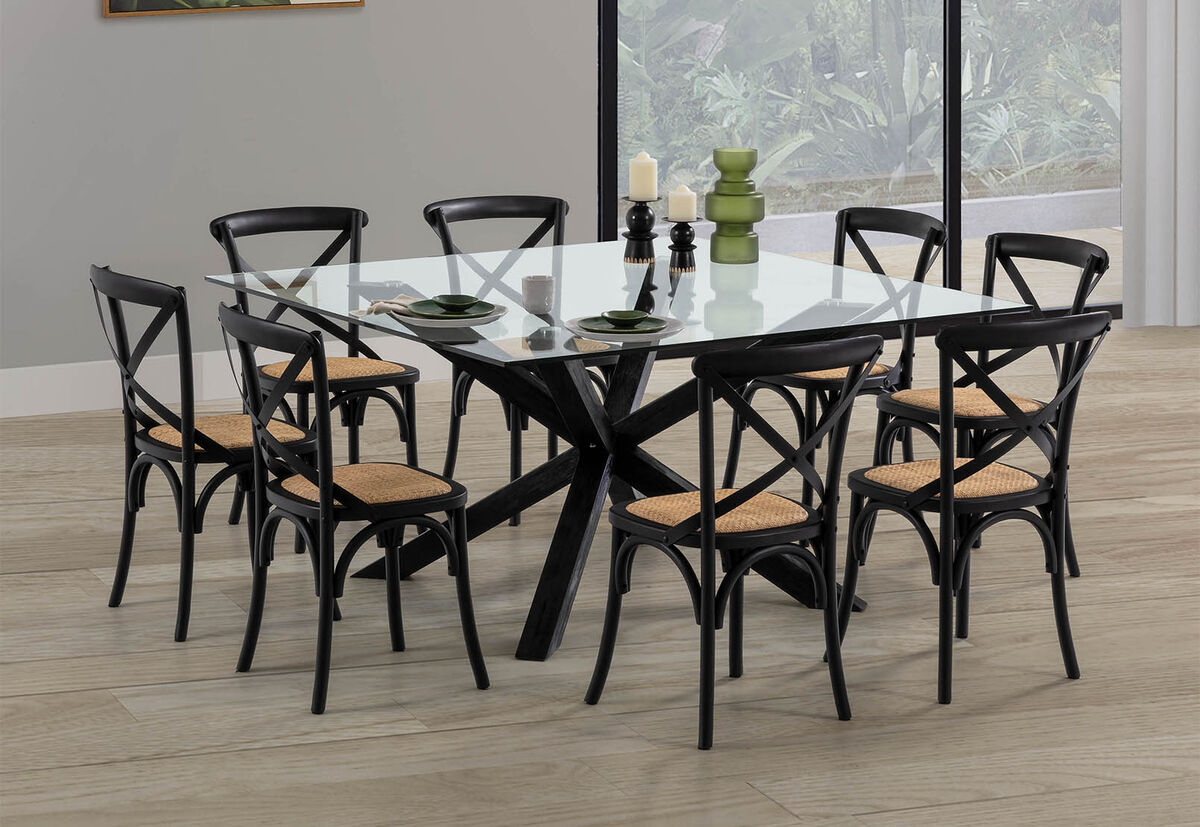 BLACK PROMENADE Square Glass Top Dining Table