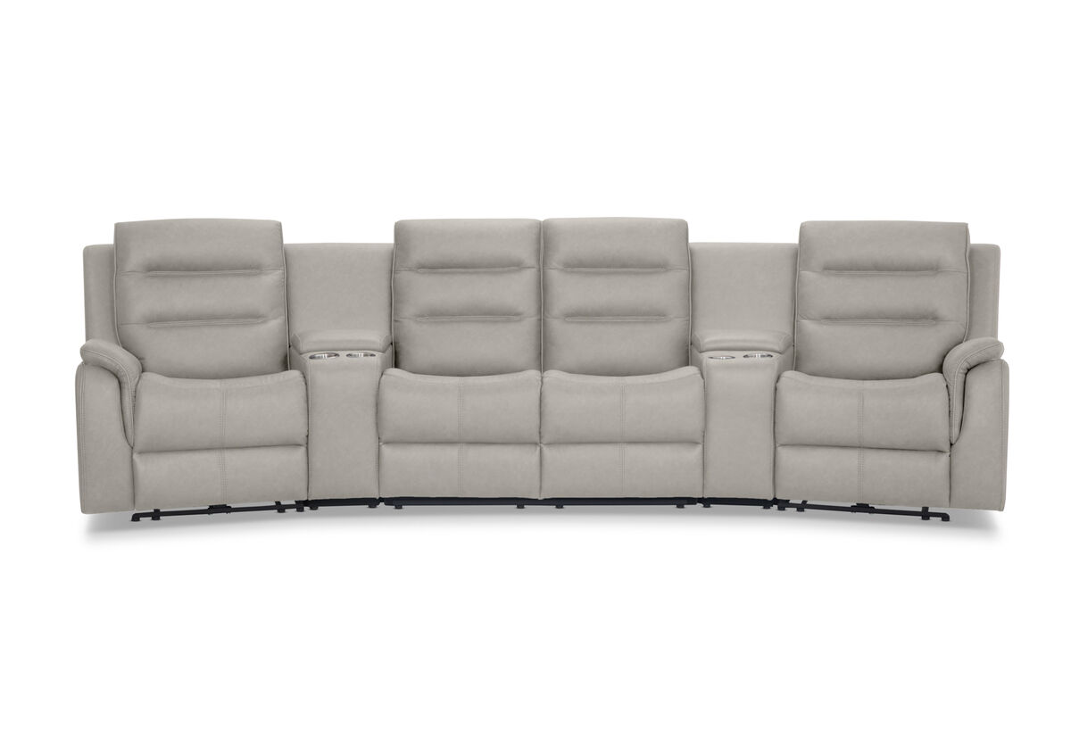 LIGHT GREY NADAL FABRIC 4 Seater Theatre Suite with 2 Inbuilt Electric ...