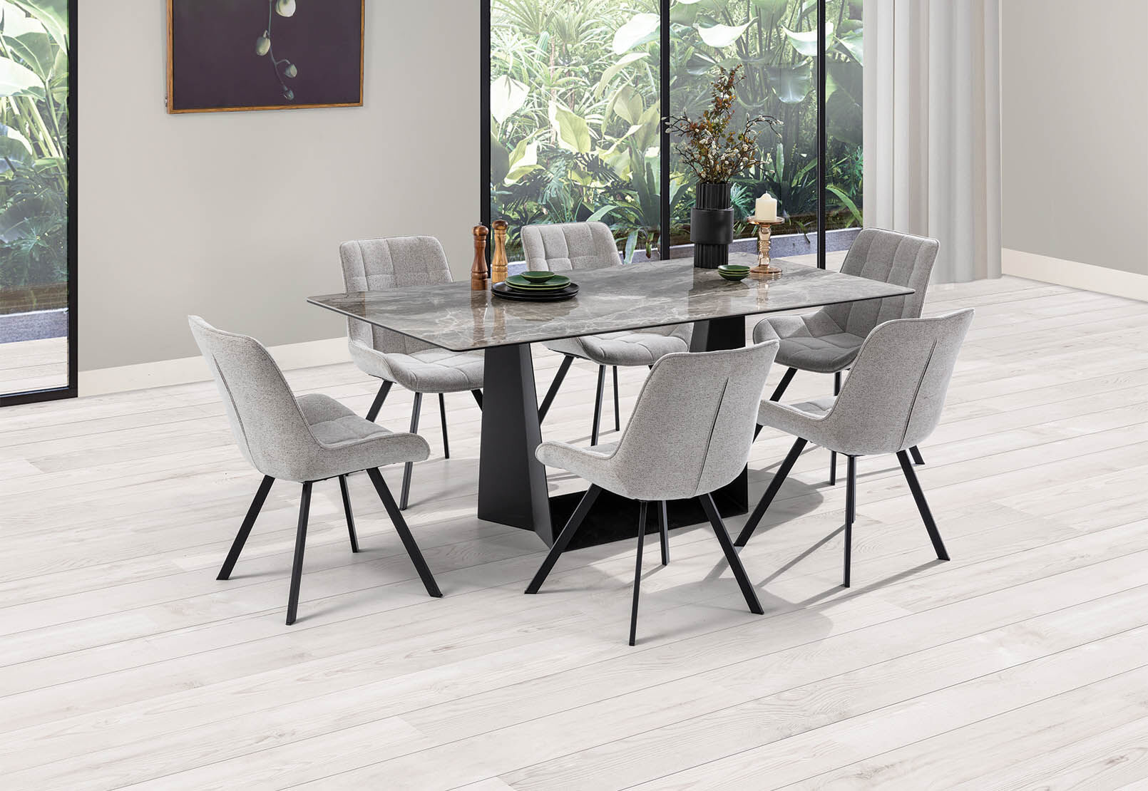 GREY MILAS 7 Piece Dining Suite with Arabella Dining Chairs