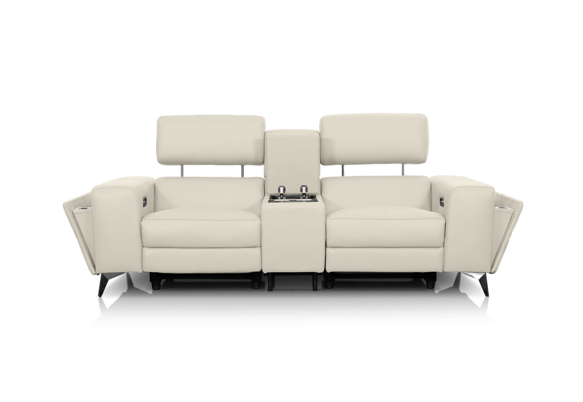 WHITE SINATRA LEATHER Media 2 Seater with Inbuilt Electric Recliners