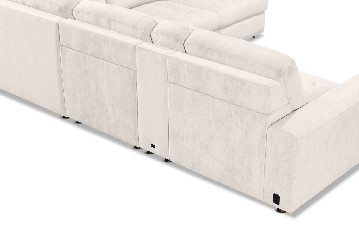 BEIGE BEVERLY FABRIC 6S Corner with 3 Electric Slide-out Recliners ...