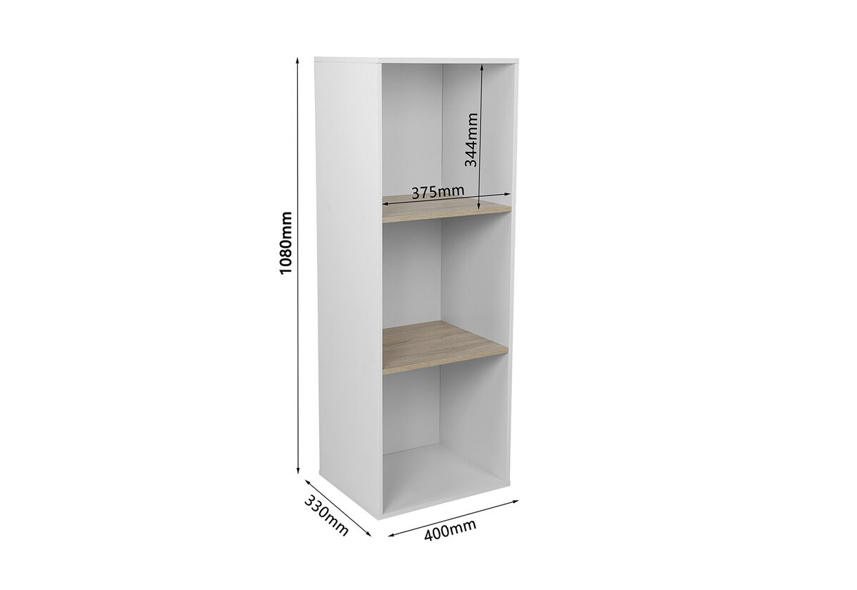 WHITE/NATURAL HUFF 3 Cube Bookshelf