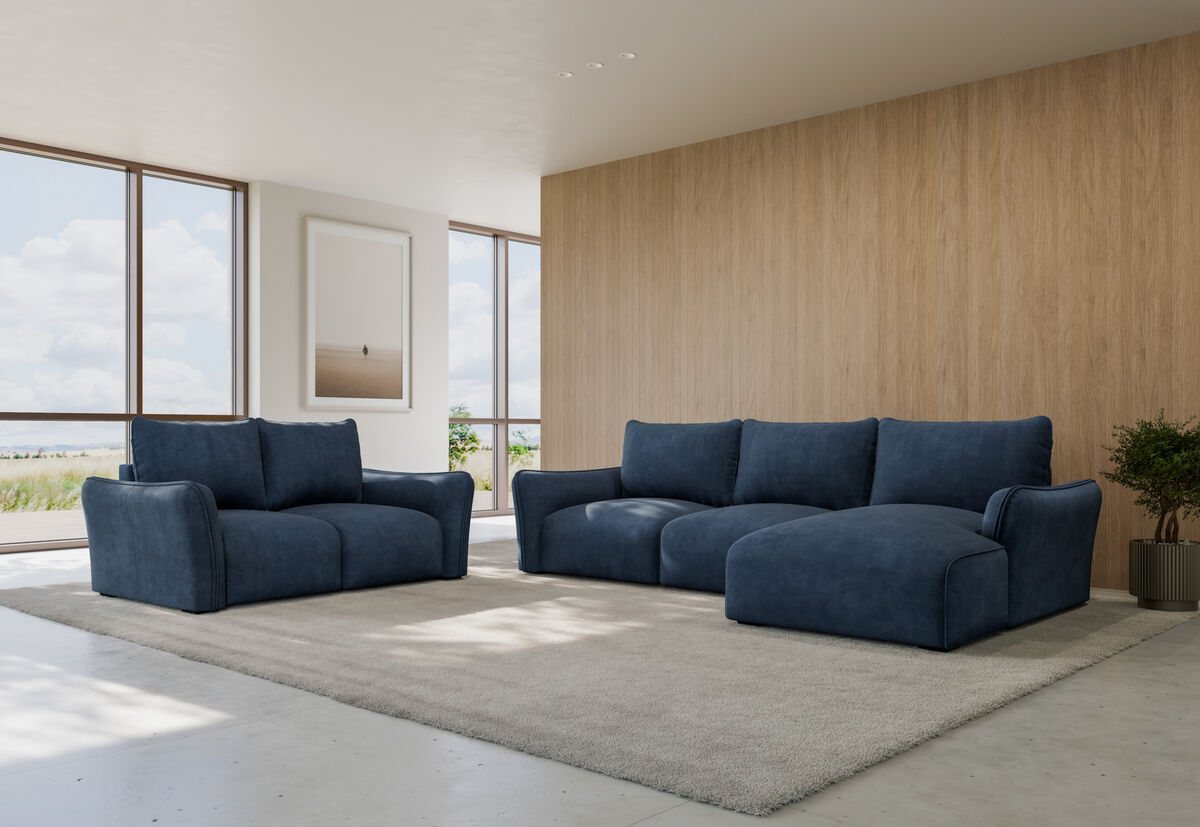 NAVY CARMELLO FABRIC 3 Seater RHF Chaise