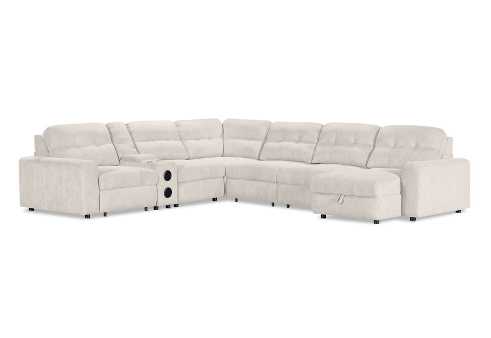 BEIGE BEVERLY FABRIC 6S Corner with 3 Electric Slide-out Recliners ...