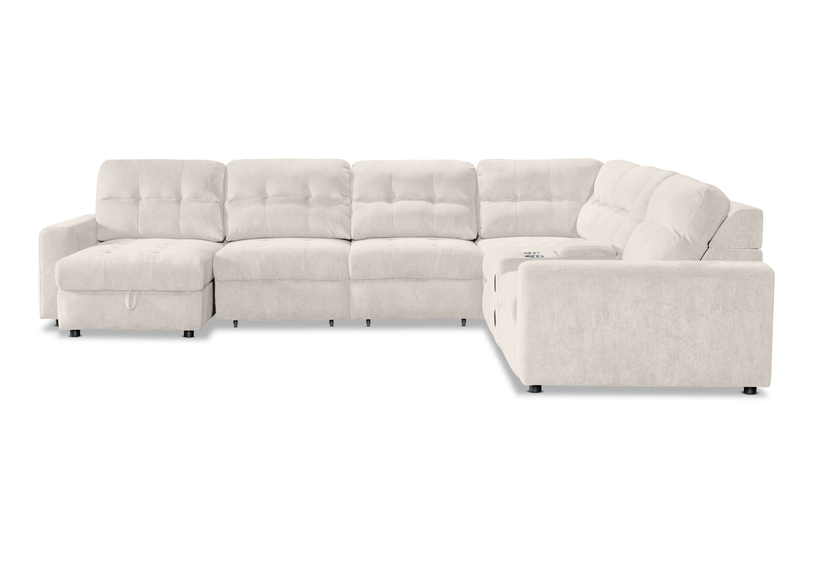 BEIGE BEVERLY FABRIC 6 Seater Corner Lounge with 3 Electric Slide-out ...