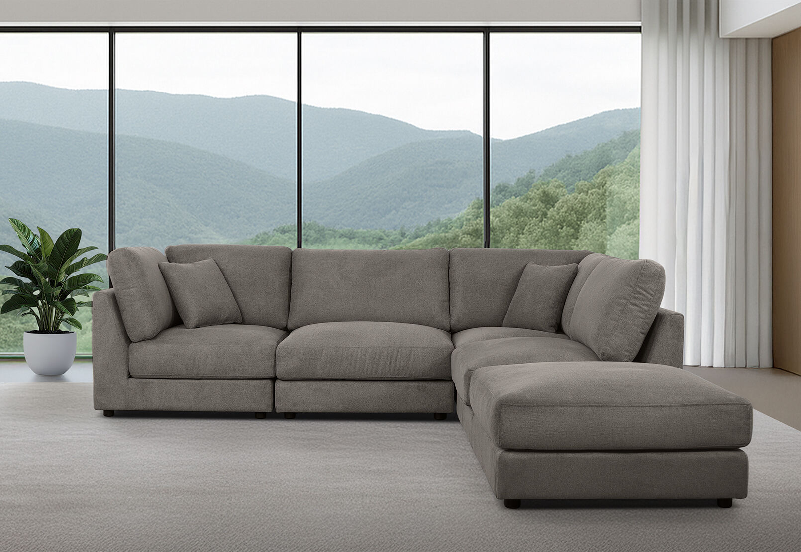 DARK GREY RAQUEL 2.0 FABRIC 5 Piece Modular Lounge Suite