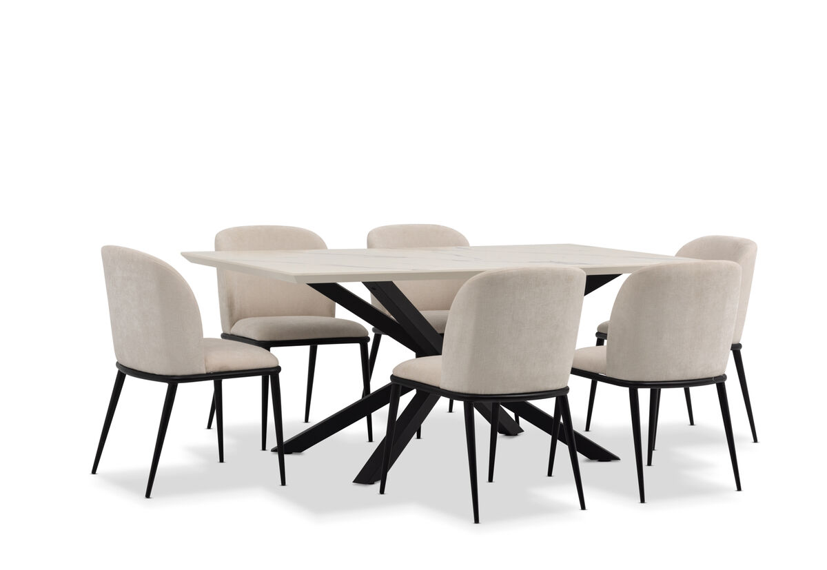 CREAM/WHITE ARABELLA 7 Piece Dining Suite with Cedric Dining Chairs