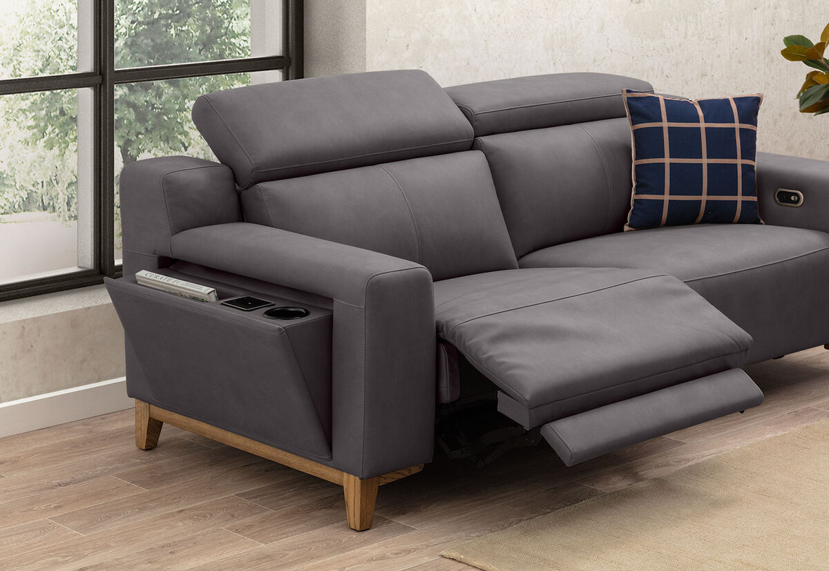 CHARCOAL GAGE FABRIC 2 Seater Sofa with Inbuilt Electric Recliners