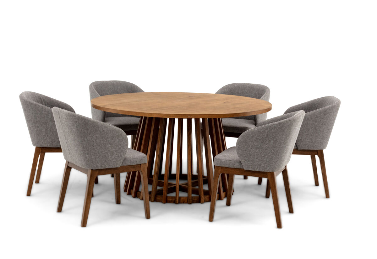 LIGHT GREY TORENTO 7 Piece Suite with Westley Dining Chairs.