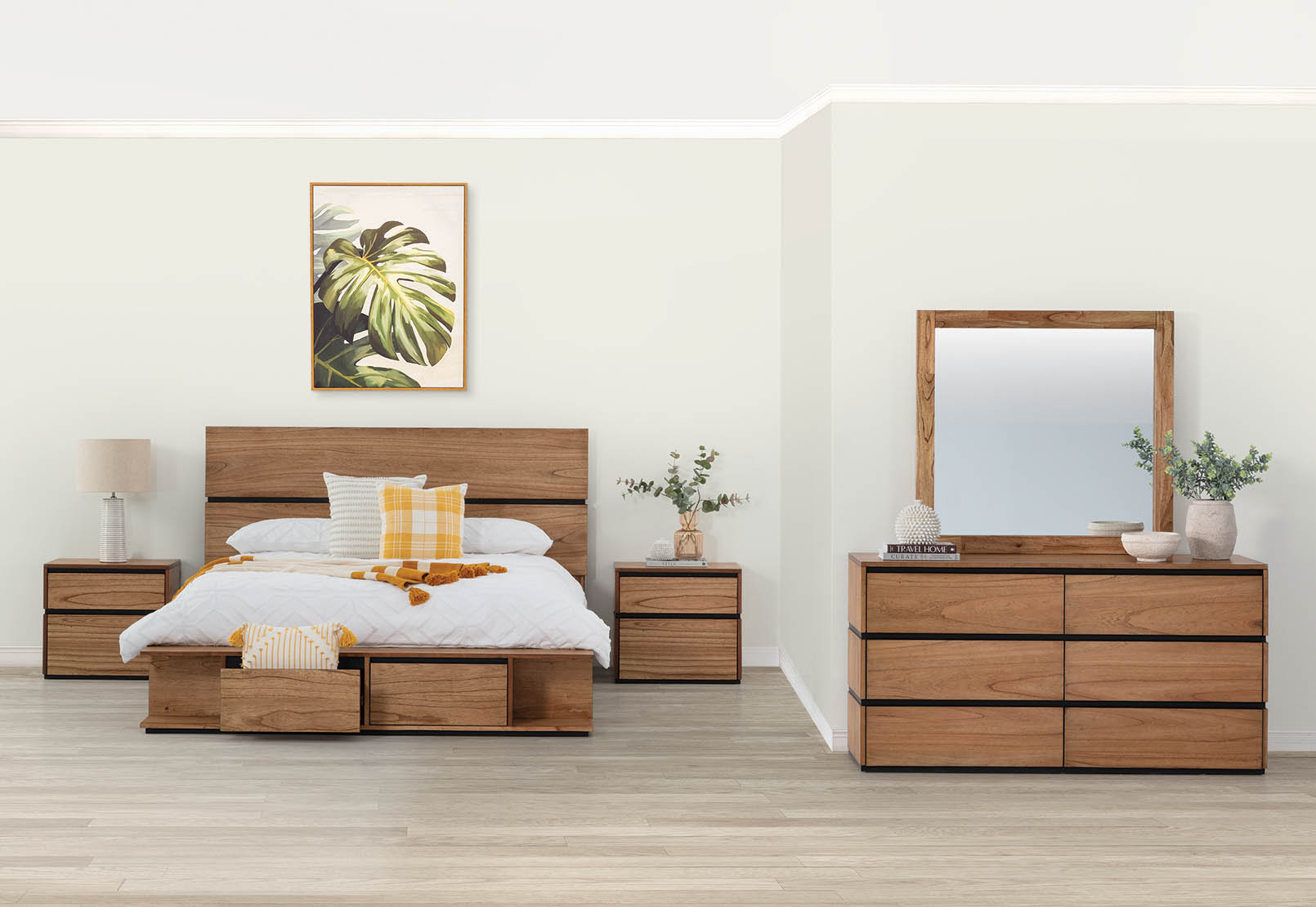 GOLDEN WALNUT MEDORA 4 Piece Queen Dresser Bedroom Suite