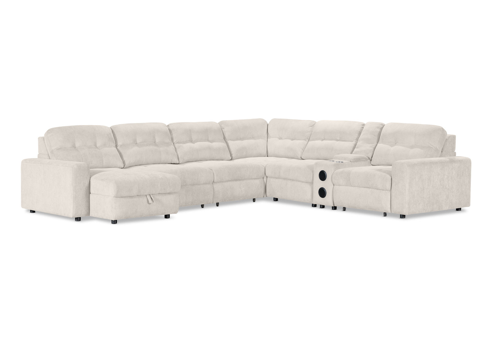 BEIGE BEVERLY FABRIC 6 Seater Corner Lounge with 3 Electric Slide-out ...