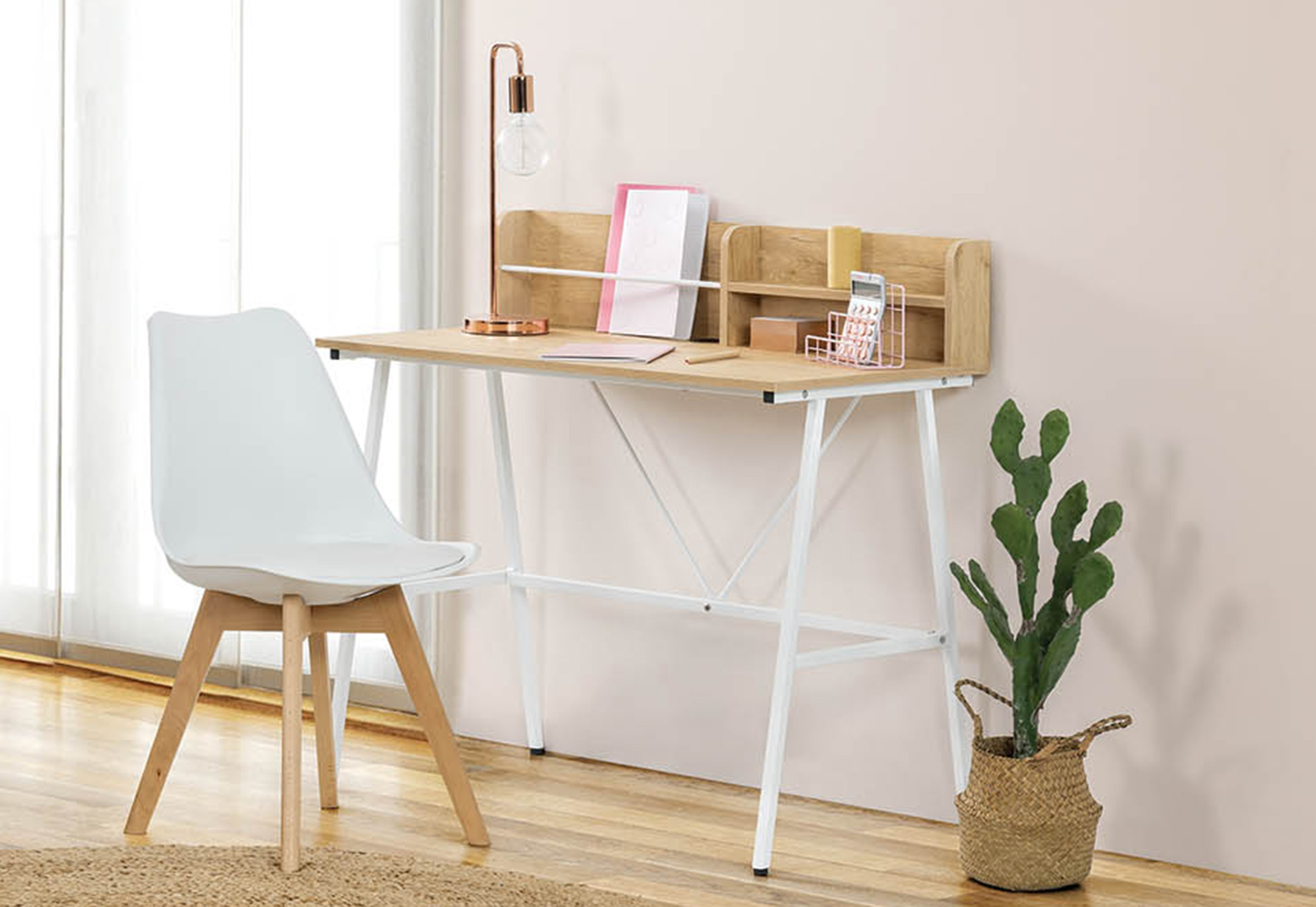 NATURAL WHITE ALAUNIA Office Desk with Shelf
