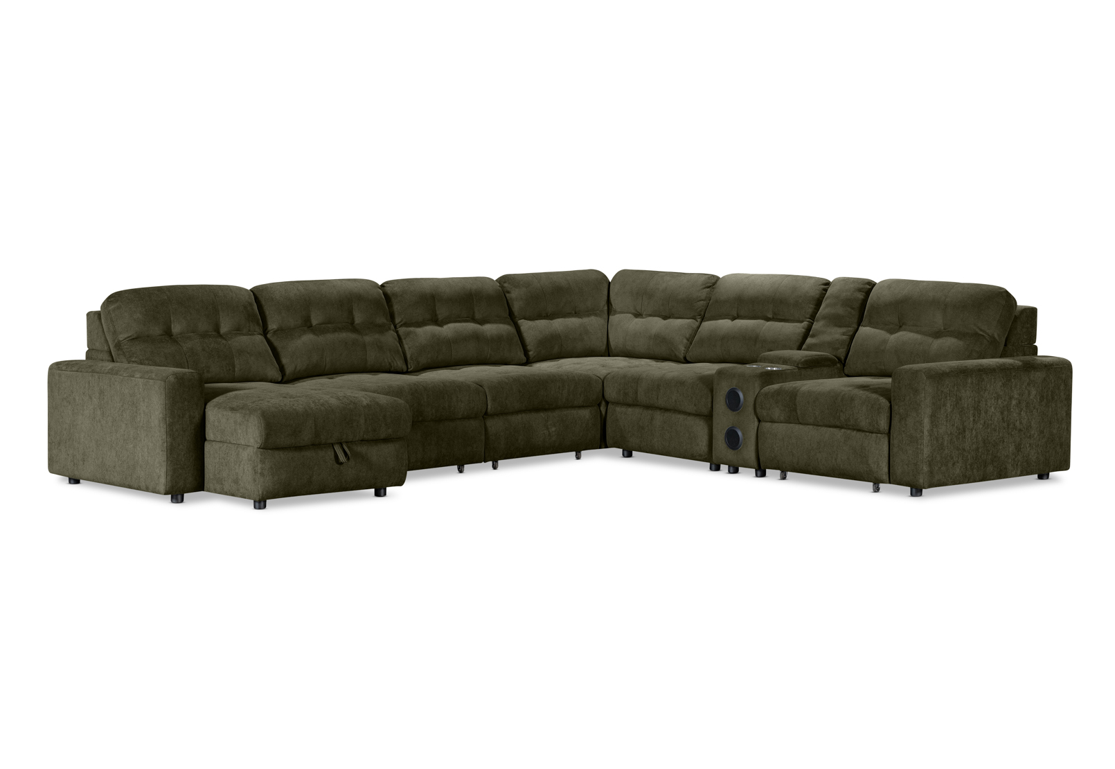 GREEN BEVERLY FABRIC 6 Seater Corner Lounge with 3 Electric Slide-out ...