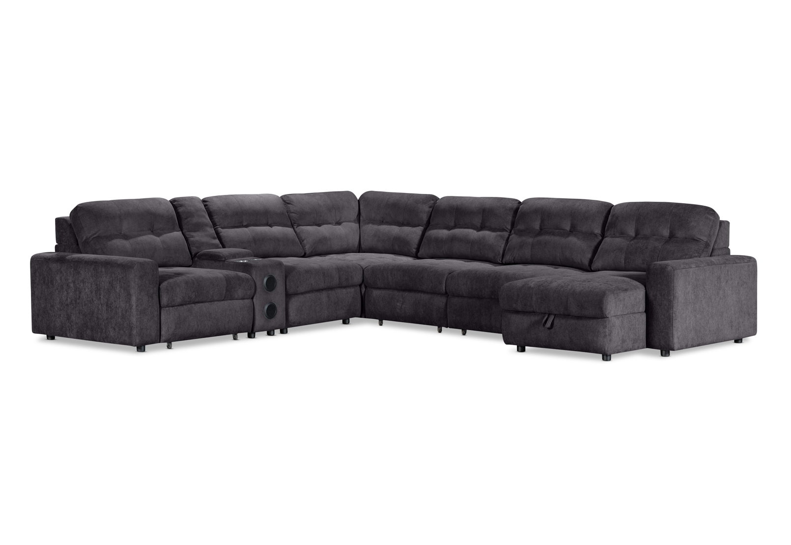 DARK GREY BEVERLY FABRIC 6S Corner with 3 Electric Slide-out Recliners ...
