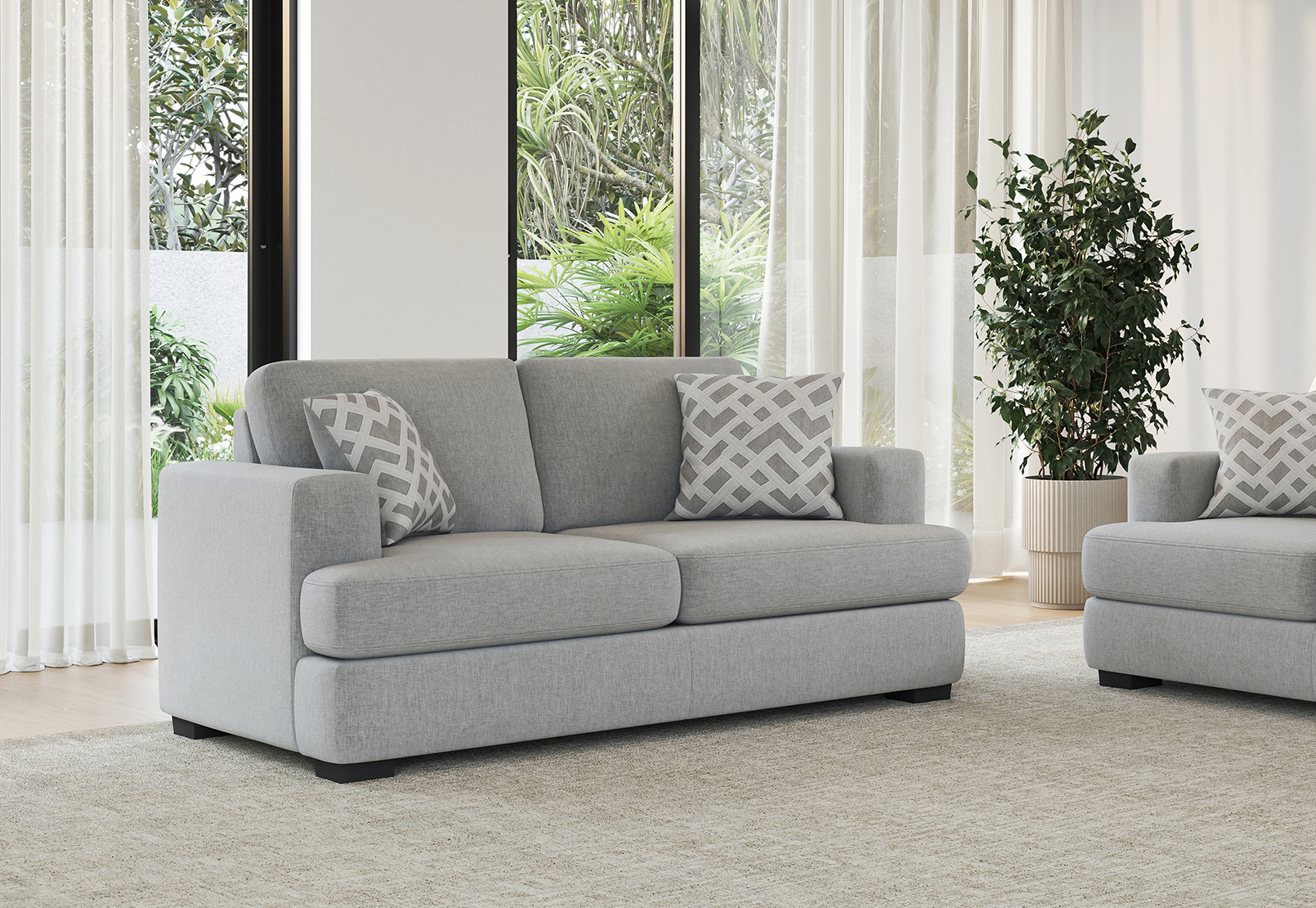 LIGHT GREY CALEY FABRIC 2 Seater Sofa