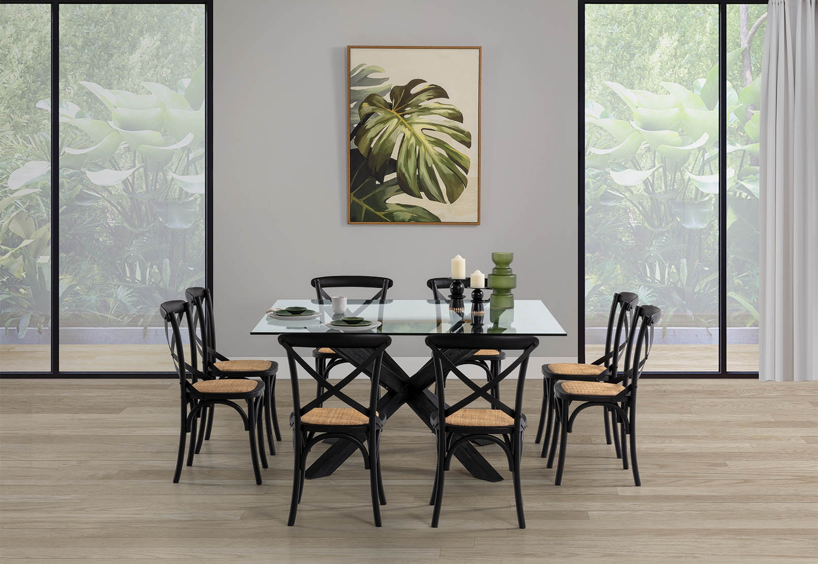 BLACK PROMENADE 9 Piece Dining Suite with Bordeaux Dining Chairs