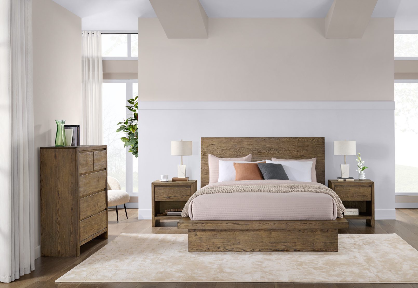 WALNUT DEANDRE 4 Piece King Tall Chest Bedroom Suite