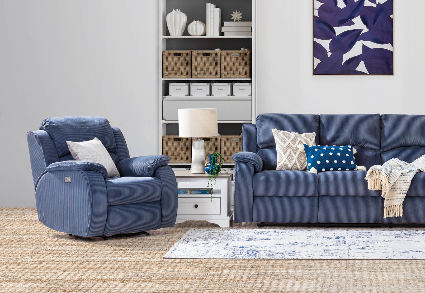 DARK BLUE WELSH Fabric Electric Recliner