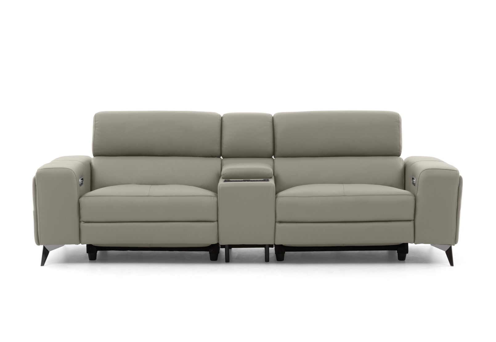 LIGHT GREY SINATRA LEATHER Media 3 Seater with 2 Inbuilt Electric Recliners