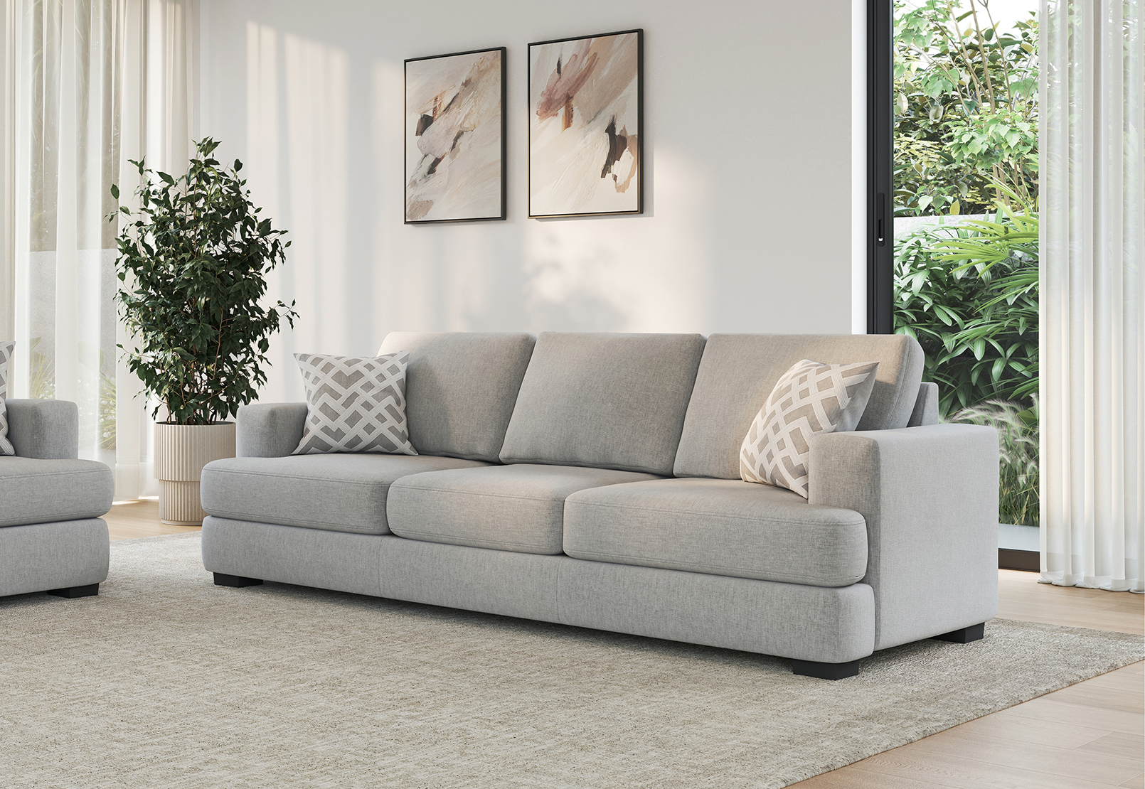 LIGHT GREY CALEY FABRIC 3 Seater Sofa